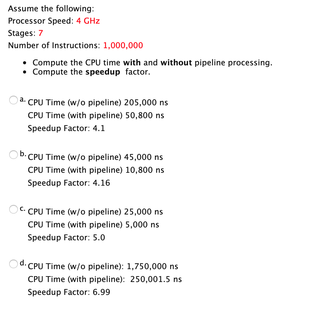 Solved Assume the following: Processor Speed: 4 GHz Stages: | Chegg.com