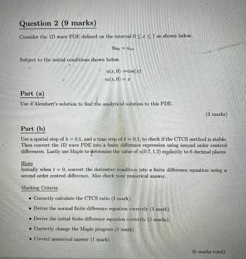 Solved Consider the ID wave PDE defined on the interval | Chegg.com