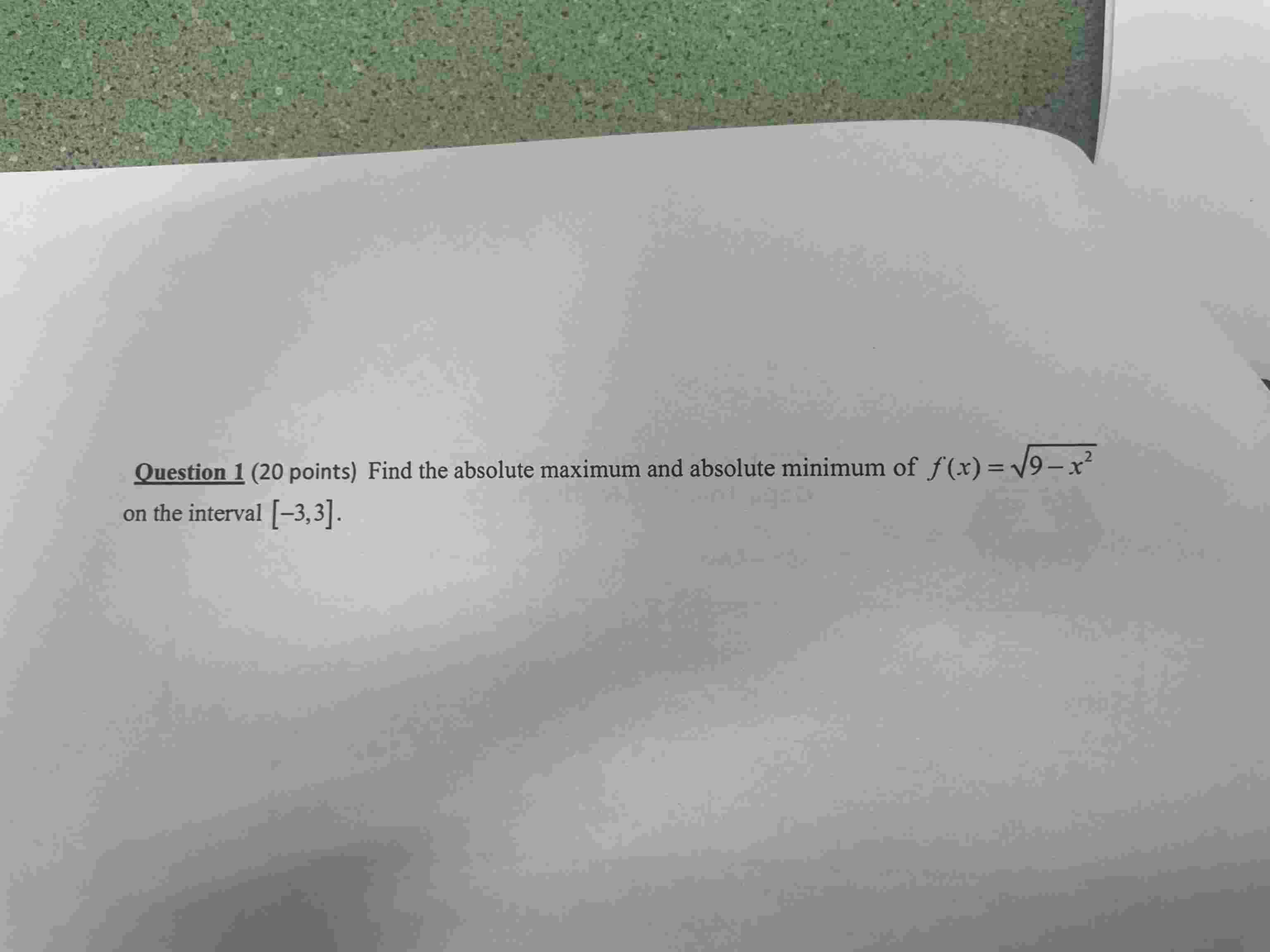 Solved Question 1 (20 ﻿points) ﻿Find the absolute ﻿maximum | Chegg.com