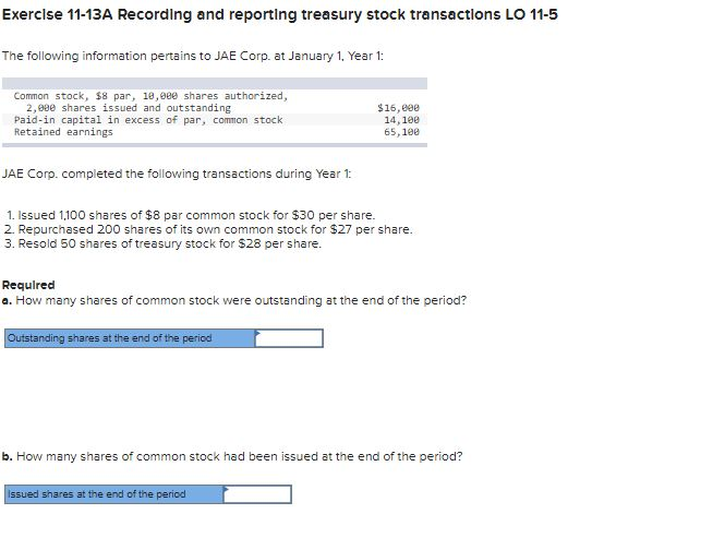 Solved Exercise 11-13A Recording and reporting treasury | Chegg.com