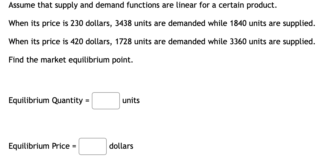 Solved Assume that supply and demand functions are linear | Chegg.com
