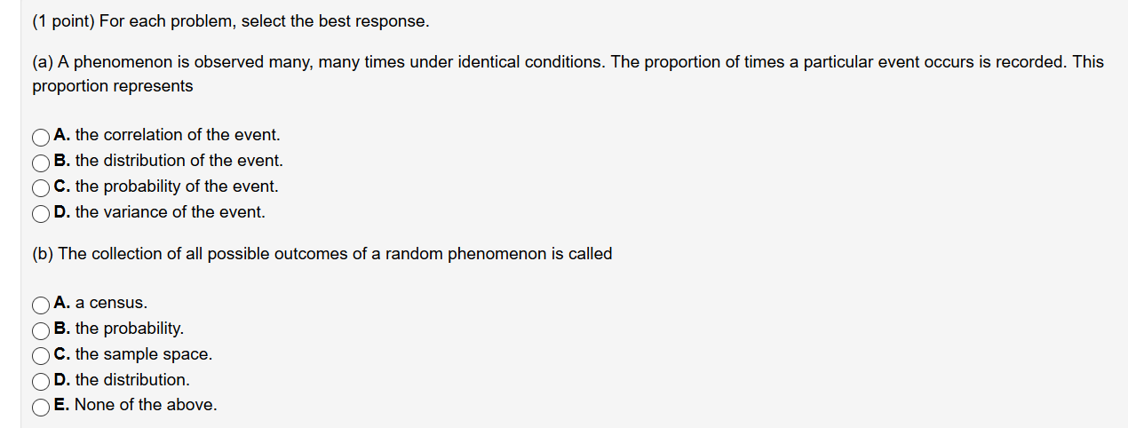 Solved (1 point) For each problem, select the best response. | Chegg.com