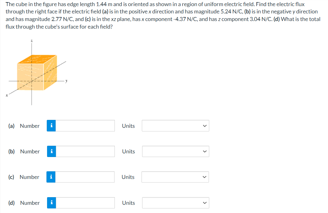 Solved The cube in the figure has edge length 1.44 ﻿m and is | Chegg.com