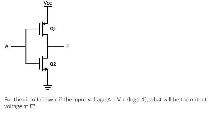 Solved For the circuit shown, if the input voltage A = Vcc | Chegg.com