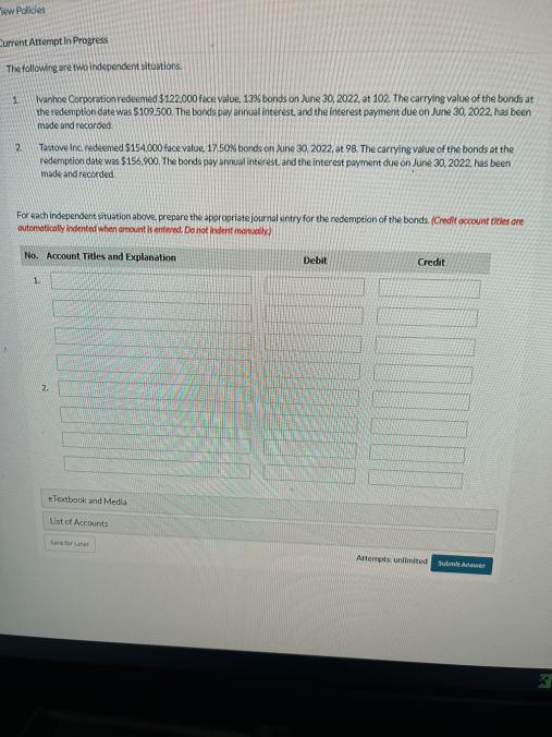 Solved lew Polides Current Attempt in Progress The following | Chegg.com