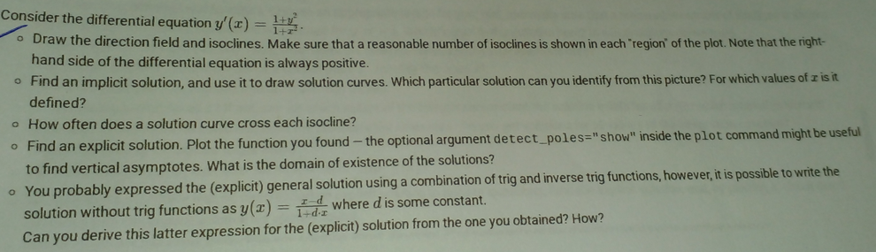 Solved Consider the differential equation y'(x) = Draw the | Chegg.com