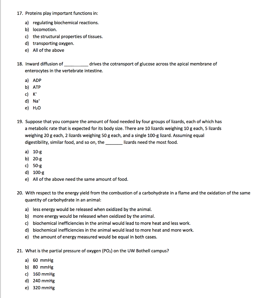 Solved 17. Proteins play important functions in: a) | Chegg.com