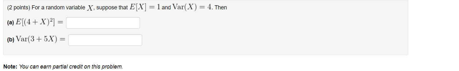 Solved (2 points) For a random variable X, suppose that | Chegg.com