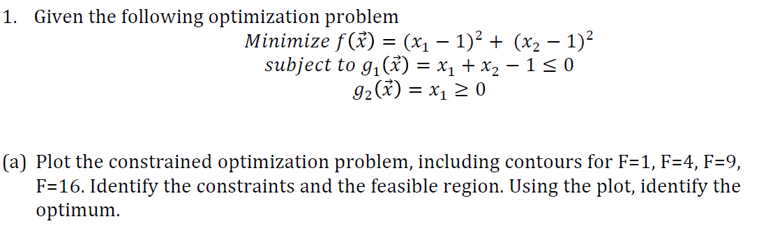 Solved 1. Given the following optimization problem Minimize | Chegg.com