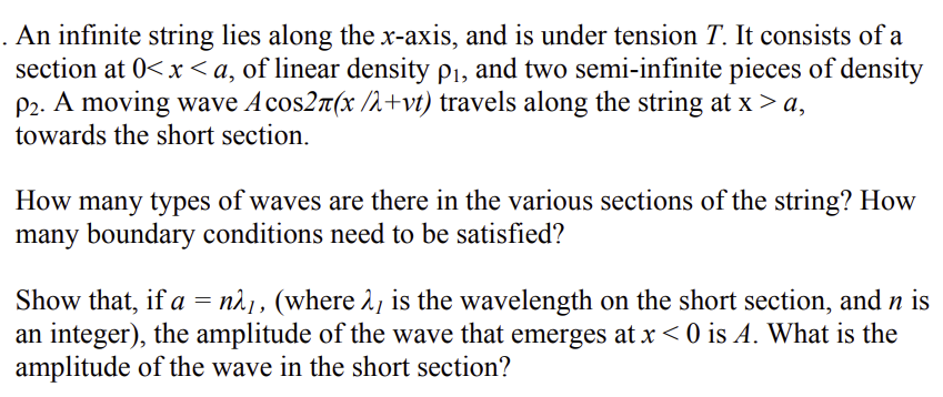 Solved An infinite string lies along the x-axis, and is | Chegg.com