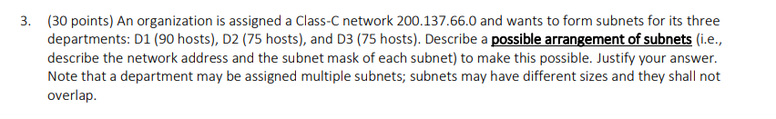 Solved (30 points) An organization is assigned a Class-C | Chegg.com
