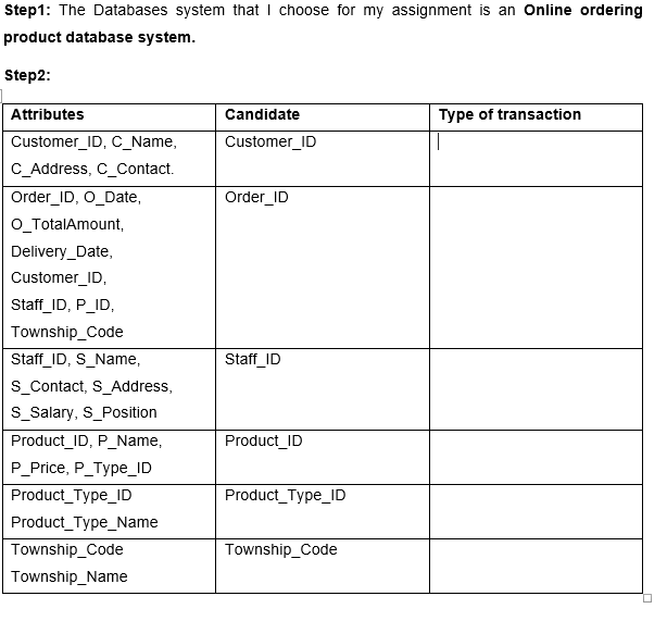 Step1: The Databases system that I choose for my | Chegg.com