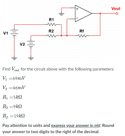 Solved Vout R1 R2 w RE V1 V2 Find Vout for the circuit above | Chegg.com