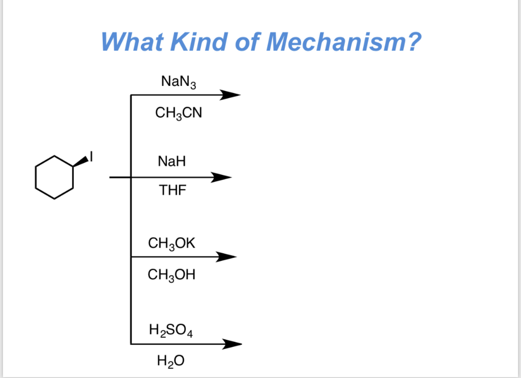 Solved What Kind of Mechanism? NaN3 CH3CN NaH THF CH3OK | Chegg.com