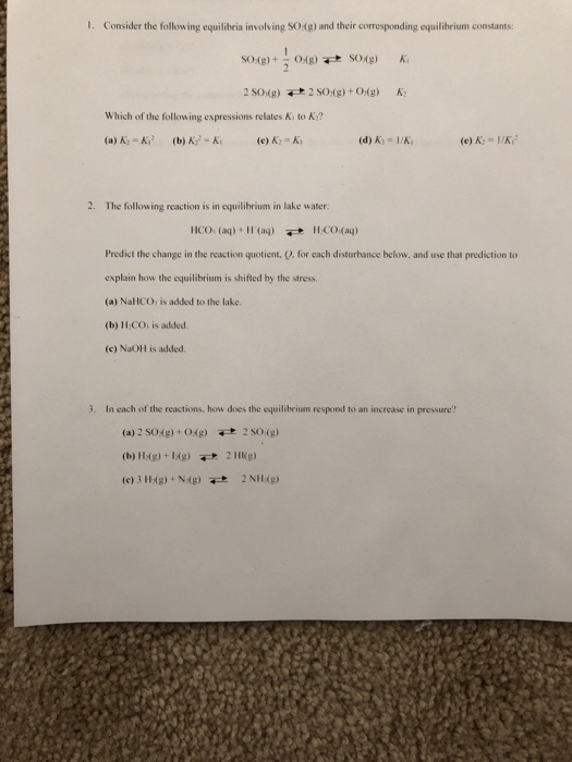 Solved 1. Consider the following equilibria involving SO4g) | Chegg.com