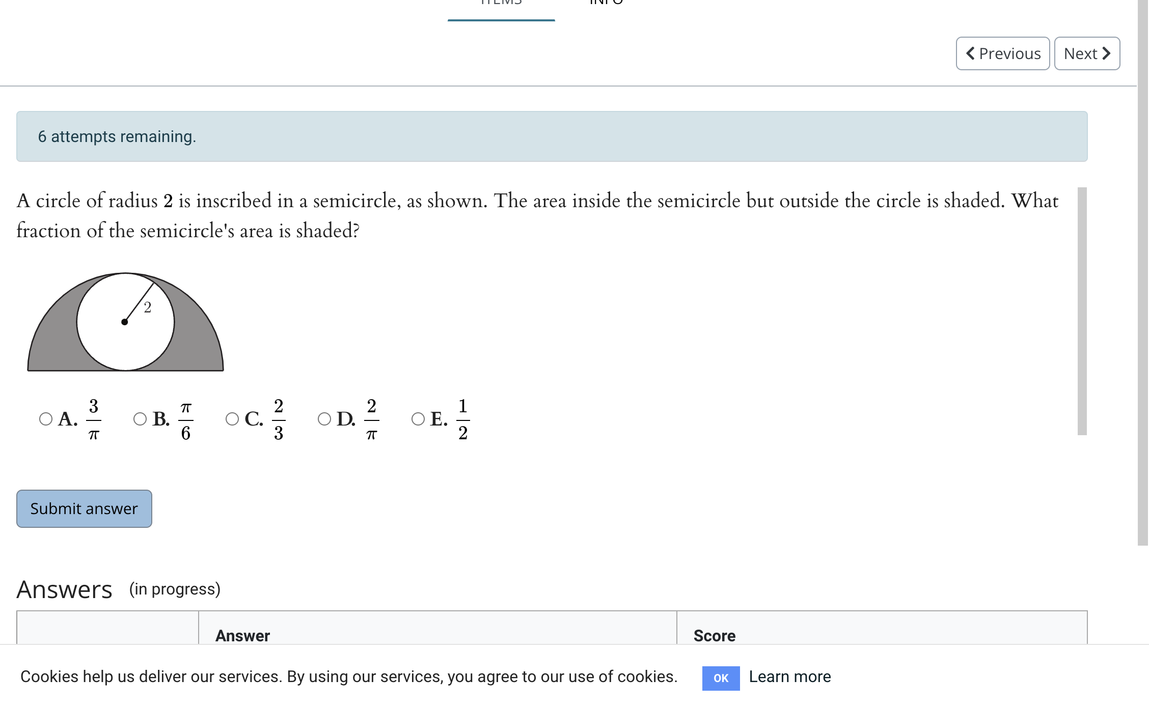 Solved A circle of radius 2 is inscribed in a semicircle, as | Chegg.com