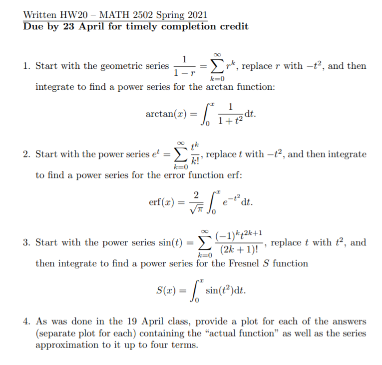 Solved Written HW20 - MATH 2502 Spring 2021 Due by 23 April | Chegg.com