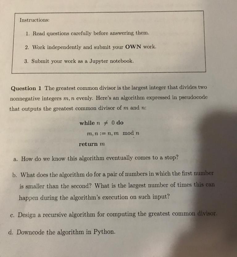 Solved Instructions: 1. Read questions carefully before | Chegg.com