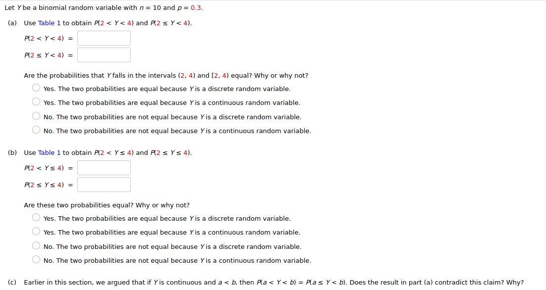 Solved Let Y be a binomial random variable with n = 10 and p | Chegg.com
