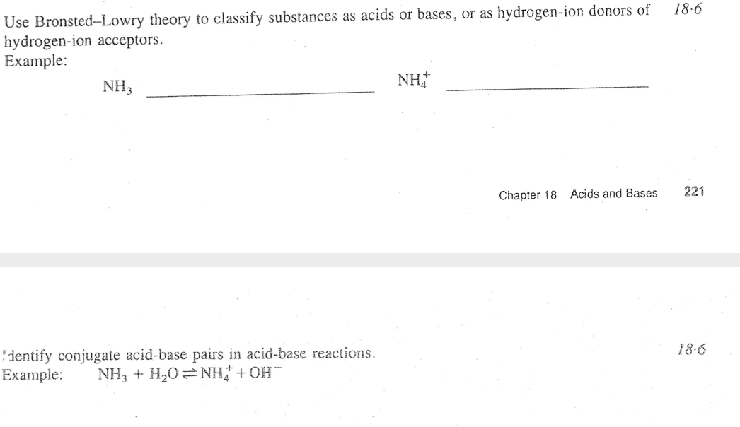 Solved 18.6 Use Bronsted-Lowry theory to classify substances | Chegg.com