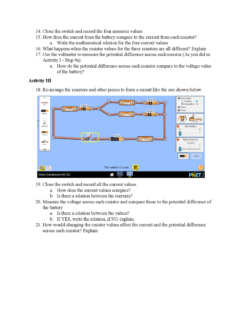 Experiment #5 Pre-Lab 1. Open PhET simulations and | Chegg.com