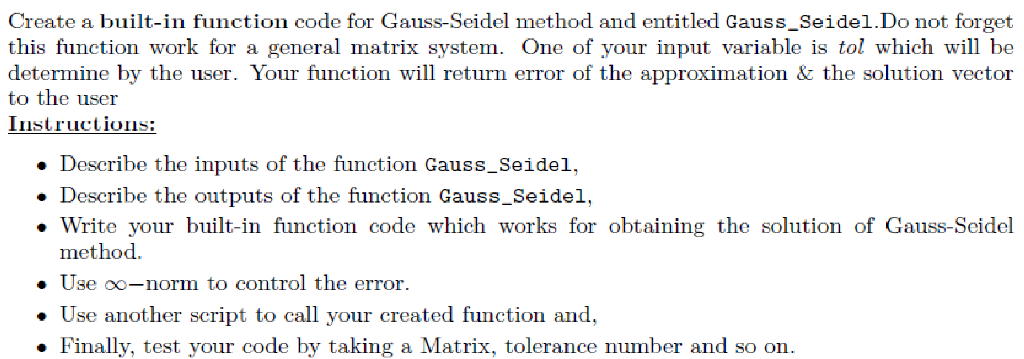 Create a built-in function code for Gauss-Seidel | Chegg.com