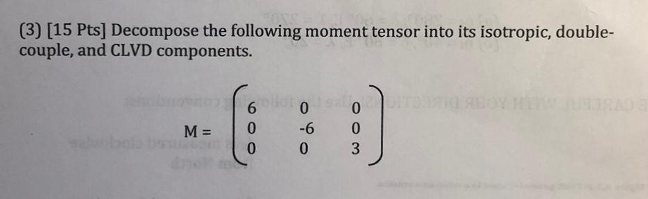 Solved (3) [15 Pts] Decompose the following moment tensor | Chegg.com