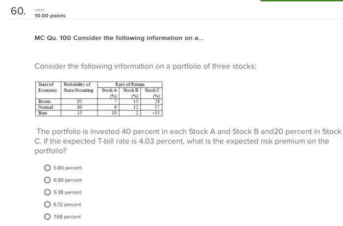 Solved 60. value: 10.00 points MC Qu. 100 Consider the | Chegg.com