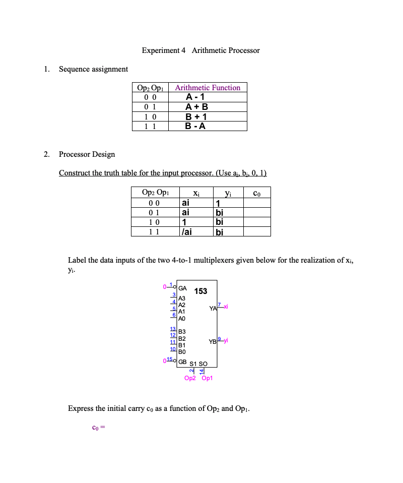 Solved Experiment 4 Arithmetic Processor 1. Sequence | Chegg.com