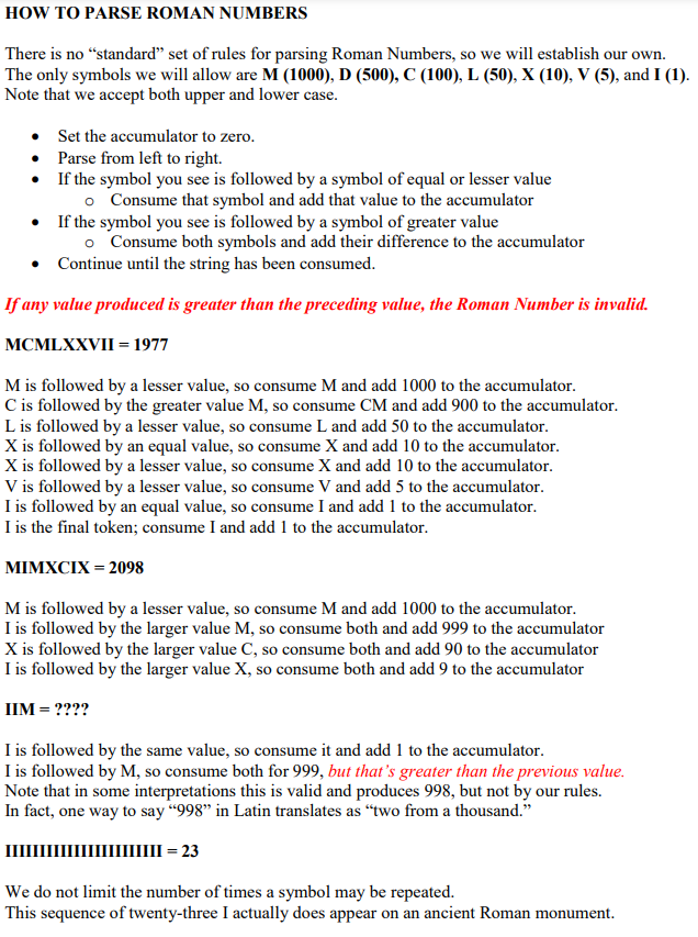 Solved HOMEWORK - ROMAN NUMBERS Design a program that | Chegg.com