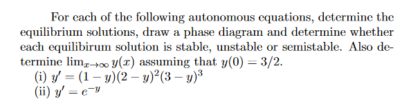 Solved For each of the following autonomous equations, | Chegg.com
