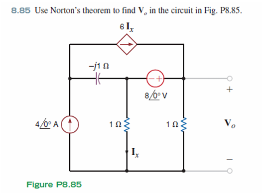 Solved 8.85 ﻿Use Norton's theorem to find Vo in the circuit | Chegg.com