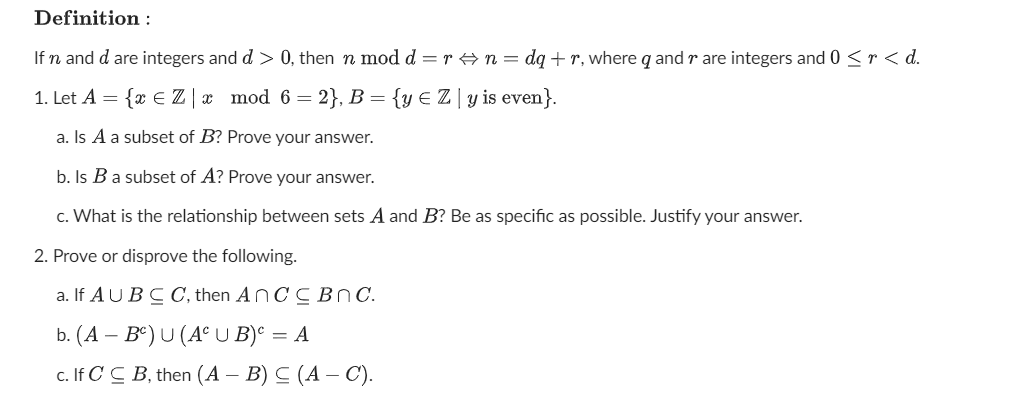 Solved If n and d are integers and d>0, then nmodd=r⇔n=dq+r, | Chegg.com