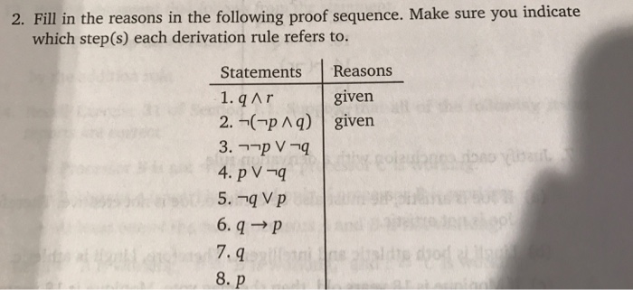 Solved Fill in the reasons in the following proof sequence. | Chegg.com