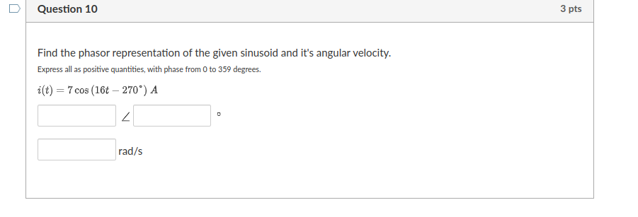 Solved Find the phasor representation of the given sinusoid | Chegg.com