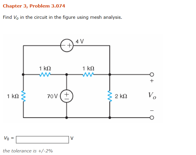 Solved Chapter 3, Problem 3.074 Find V. in the circuit in | Chegg.com