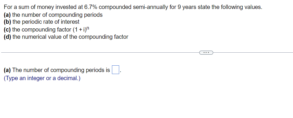 Solved Determine the number of compounding periods for the | Chegg.com