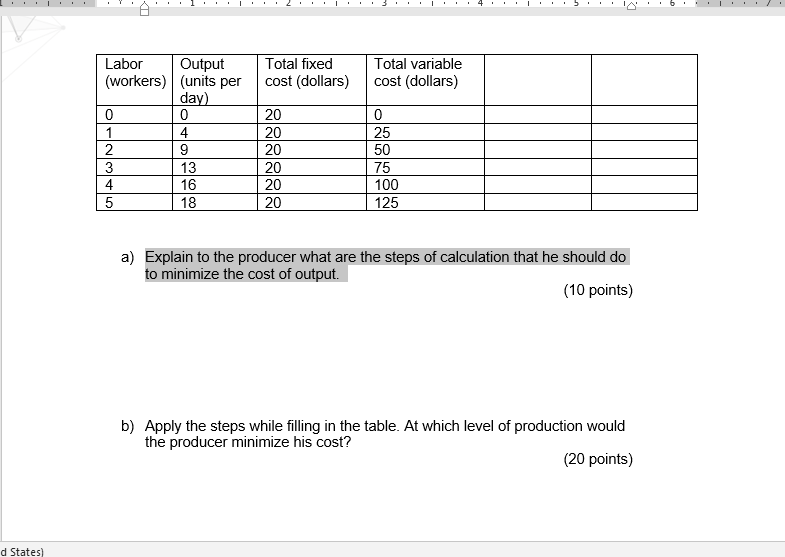 Solved Total fixed cost (dollars) Total variable cost | Chegg.com