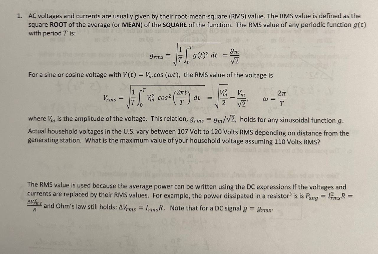 Solved 1. AC voltages and currents are usually given by | Chegg.com