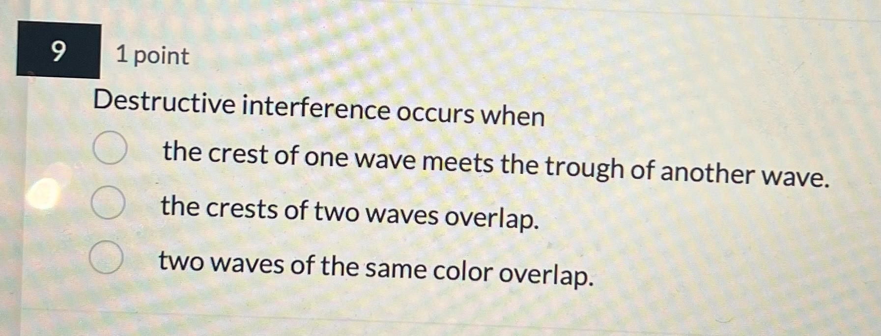 Solved 1 point Destructive interference occurs when the | Chegg.com