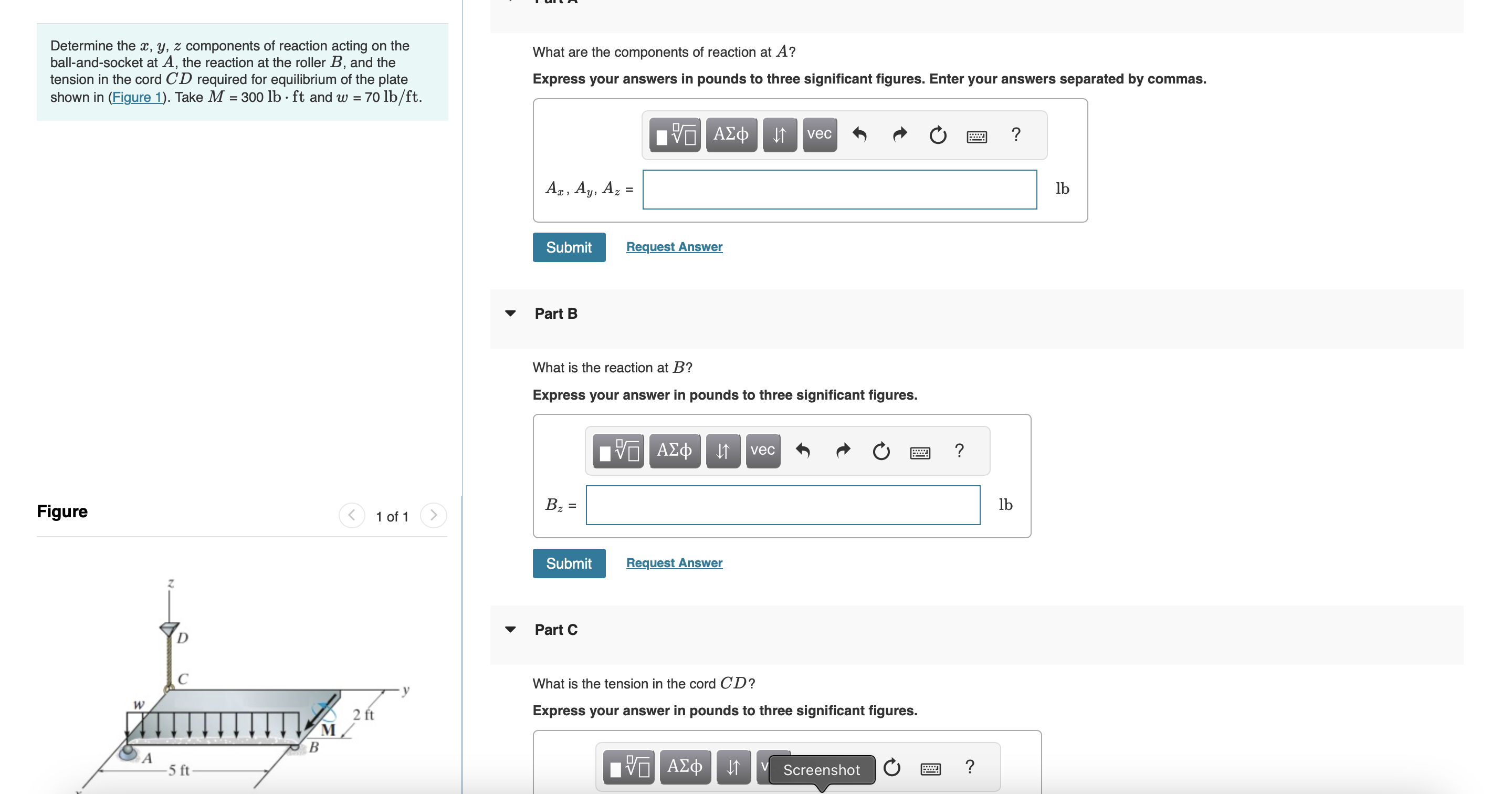 Solved Determine the x,y,z ﻿components of ﻿reaction acting | Chegg.com