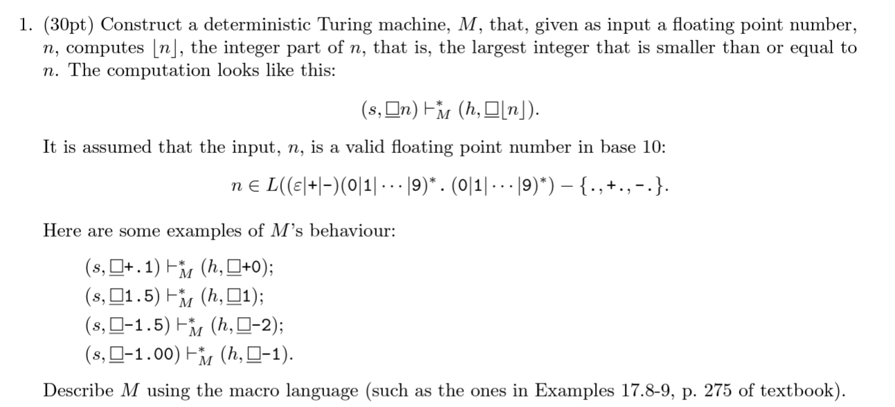 Solved 1. (30pt) Construct a deterministic Turing machine, | Chegg.com