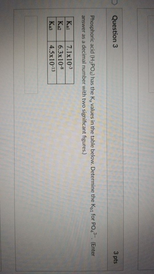 Solved Question 3 3 pts Phosphoric acid (H3POA) has the Ka | Chegg.com