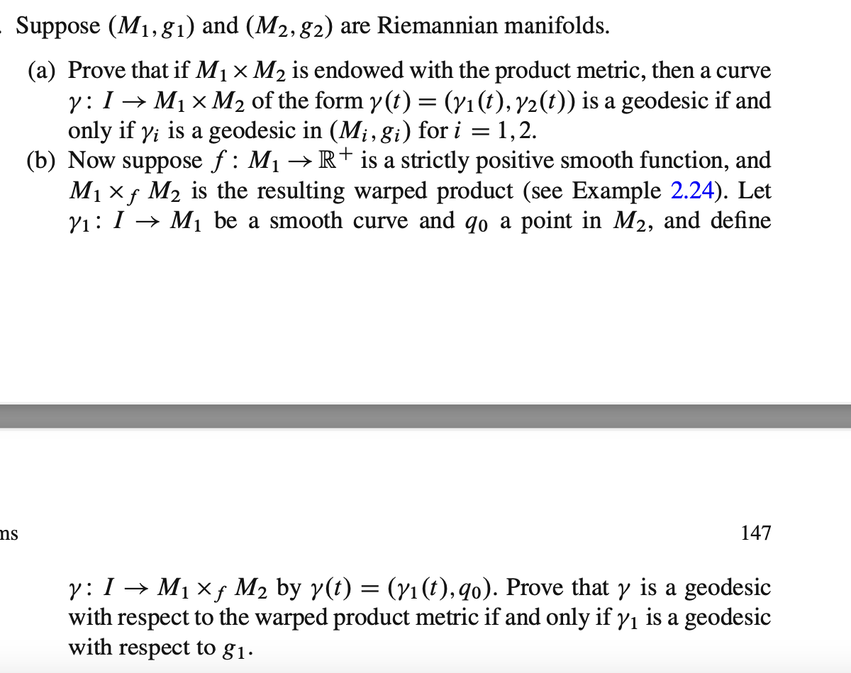 Solved Suppose (M1,g1) and (M2,g2) are Riemannian manifolds. | Chegg.com
