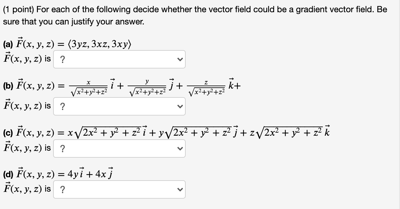 Solved (1 point) For each of the following decide whether | Chegg.com
