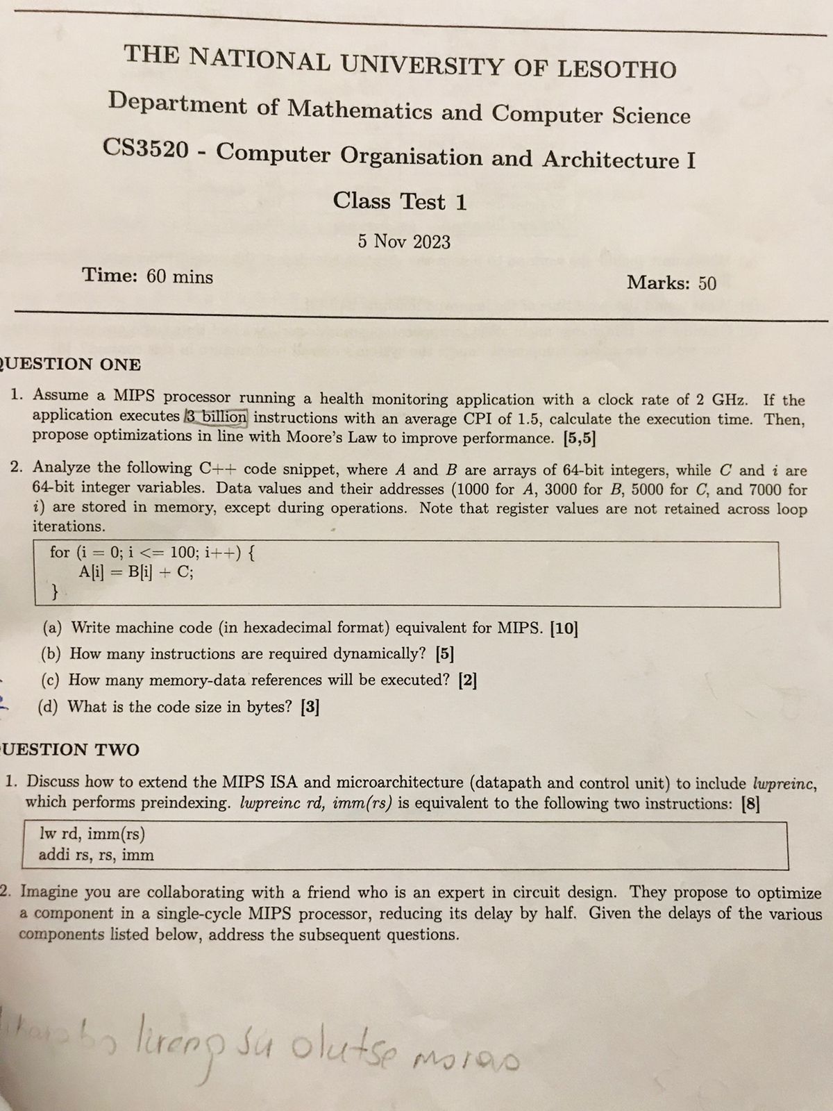 Solved UESTION ONEAssume a MIPS processor running a health | Chegg.com