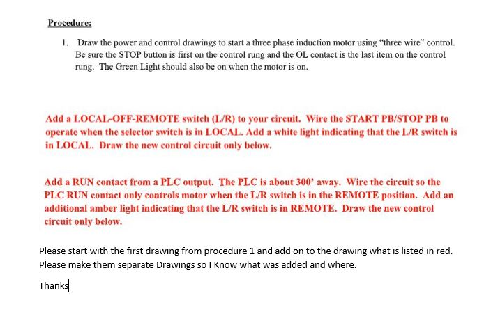 Solved Procedure: 1. Draw the power and control drawings to | Chegg.com