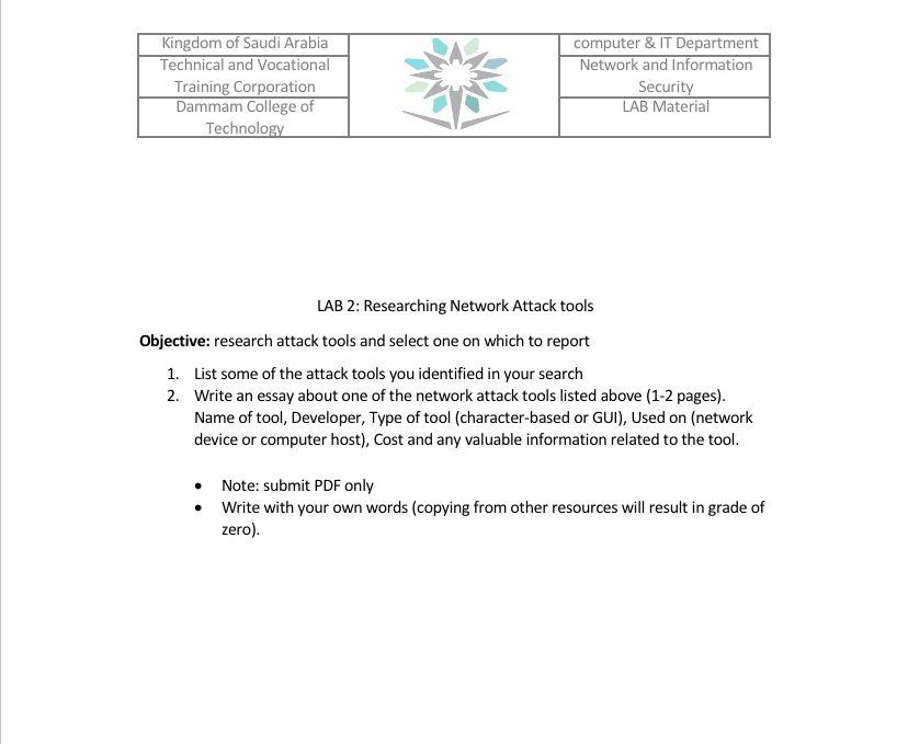 Solved LAB 2: Researching Network Attack tools Objective: | Chegg.com Solved LAB 2: Researching Network Attack tools Objective: | Chegg.com