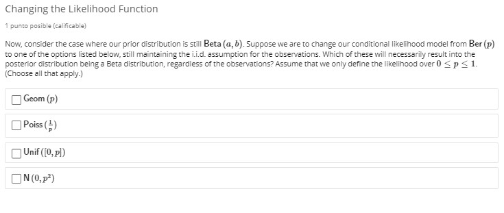 Solved Beta Distribution Conjugacy 2 puntos posibles | Chegg.com