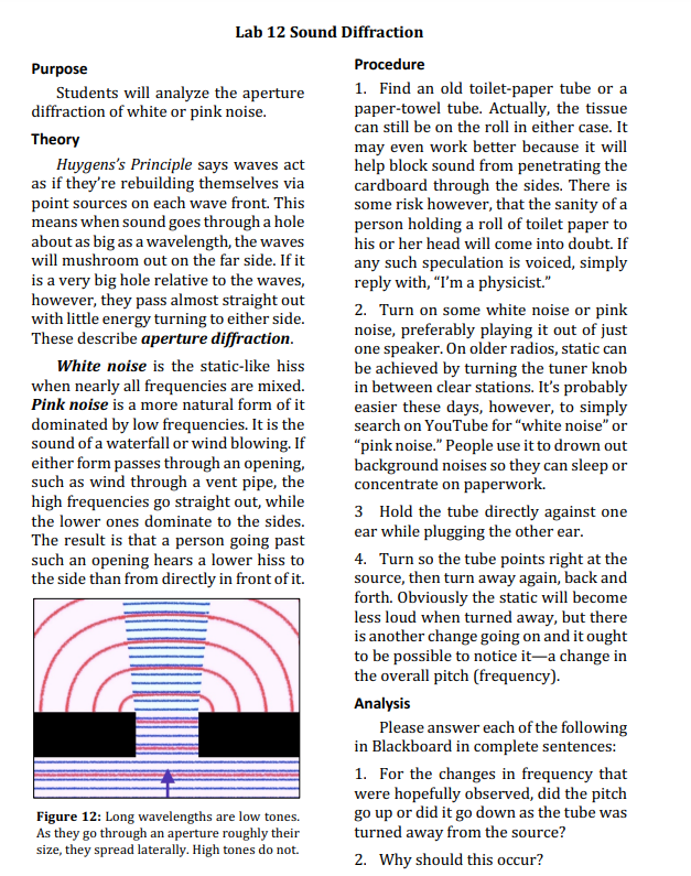 Solved Lab 12 Sound Diffraction Purpose Students will | Chegg.com